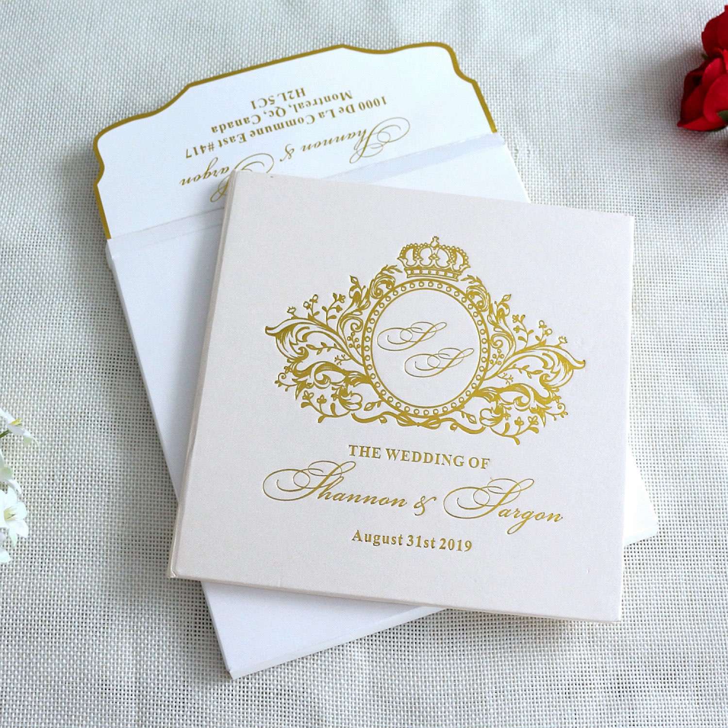White Pocket Invitation, White Invitation Card With Hard Cover, Modern ...
