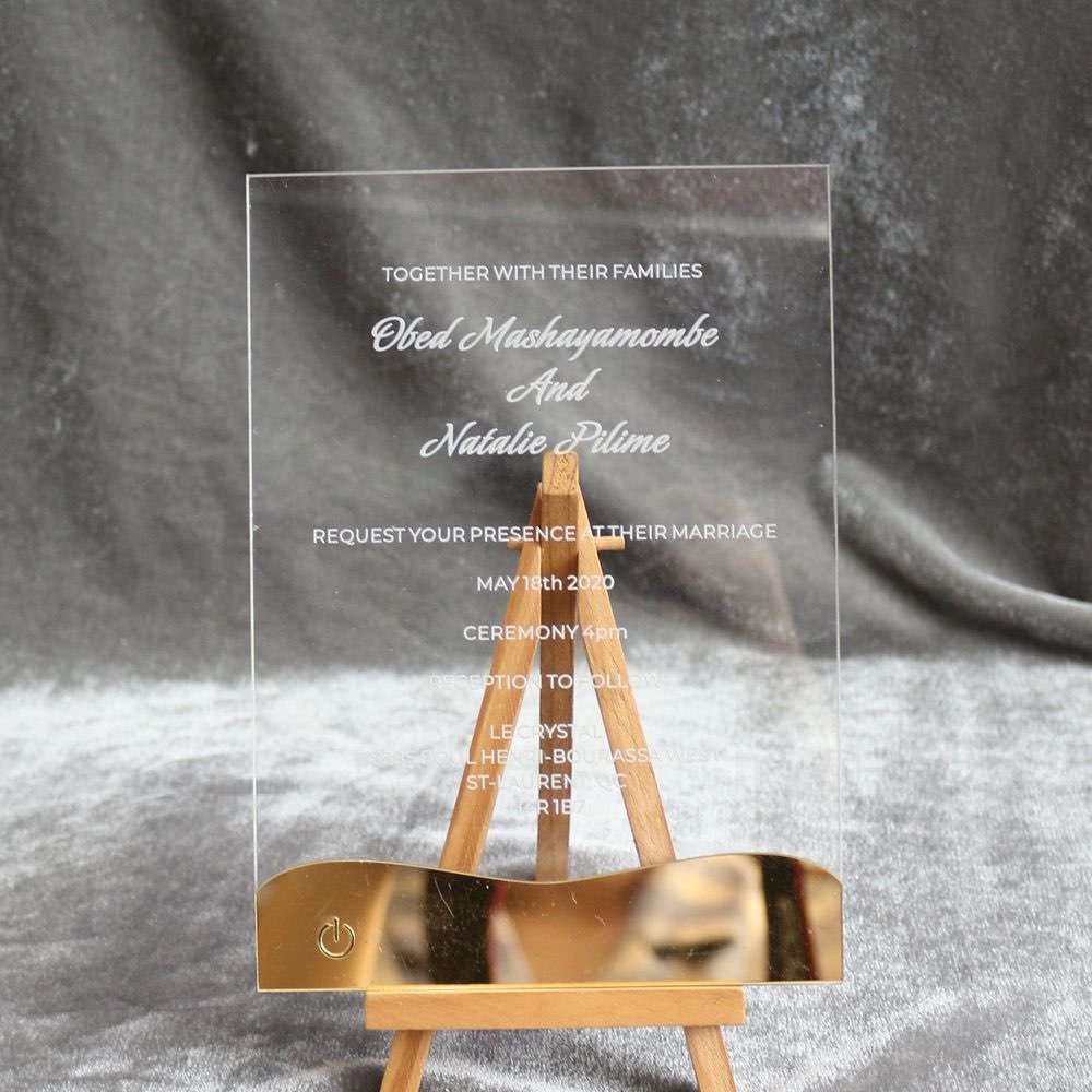 LED Acrylic Invitation Card, Engraved Text, Personalized Custom,Wedding ...