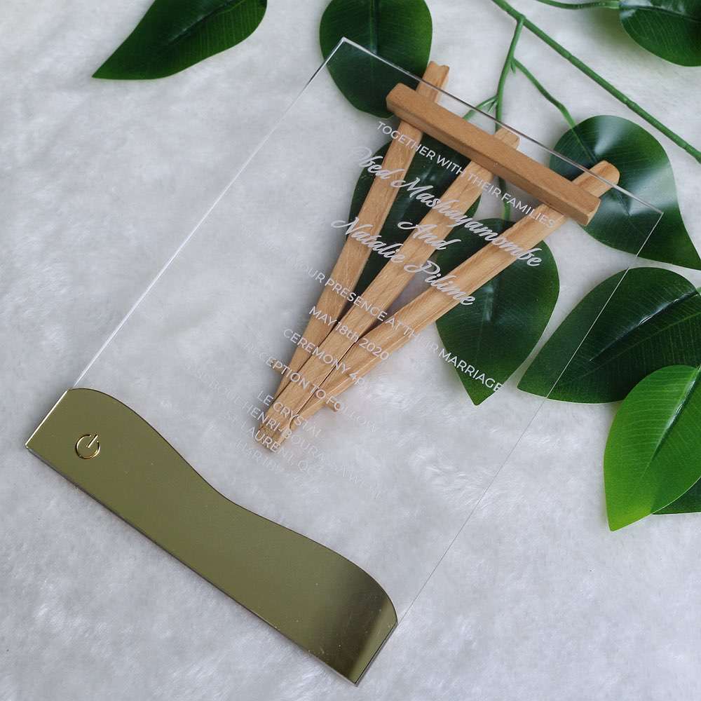 LED Acrylic Invitation Card, Engraved Text, Personalized Custom,Wedding ...