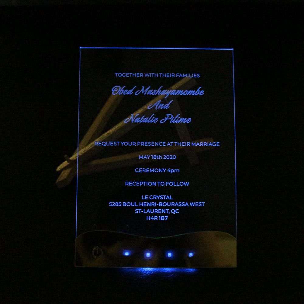 LED Acrylic Invitation Card, Engraved Text, Personalized Custom,Wedding ...