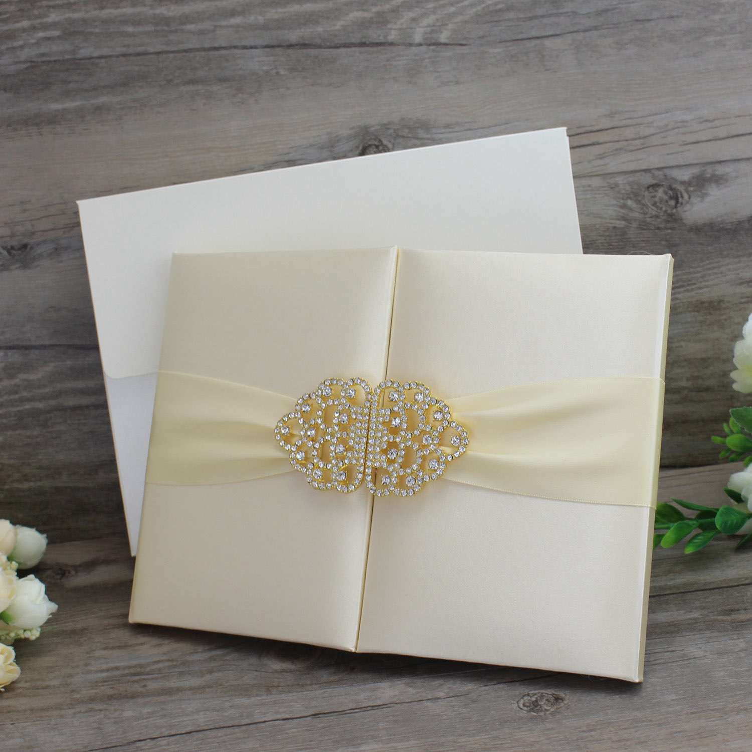 Silk Invitation Card with Paper Pocket, Champagne Wedding Card ...